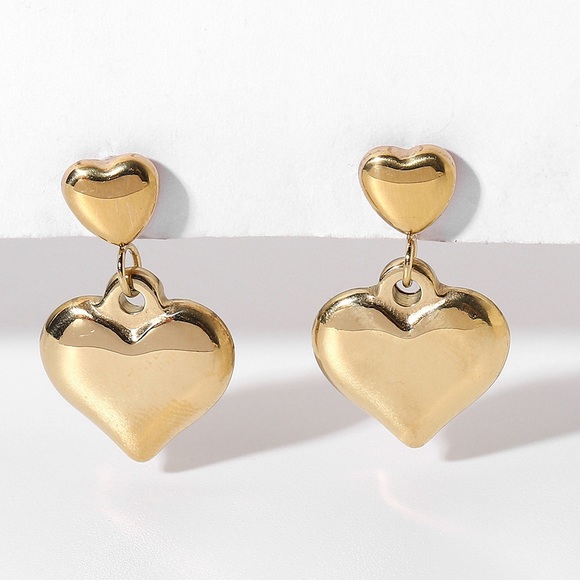 Jewelry | 14k Gold Plated Double Heart Stud Earrings | Poshmark